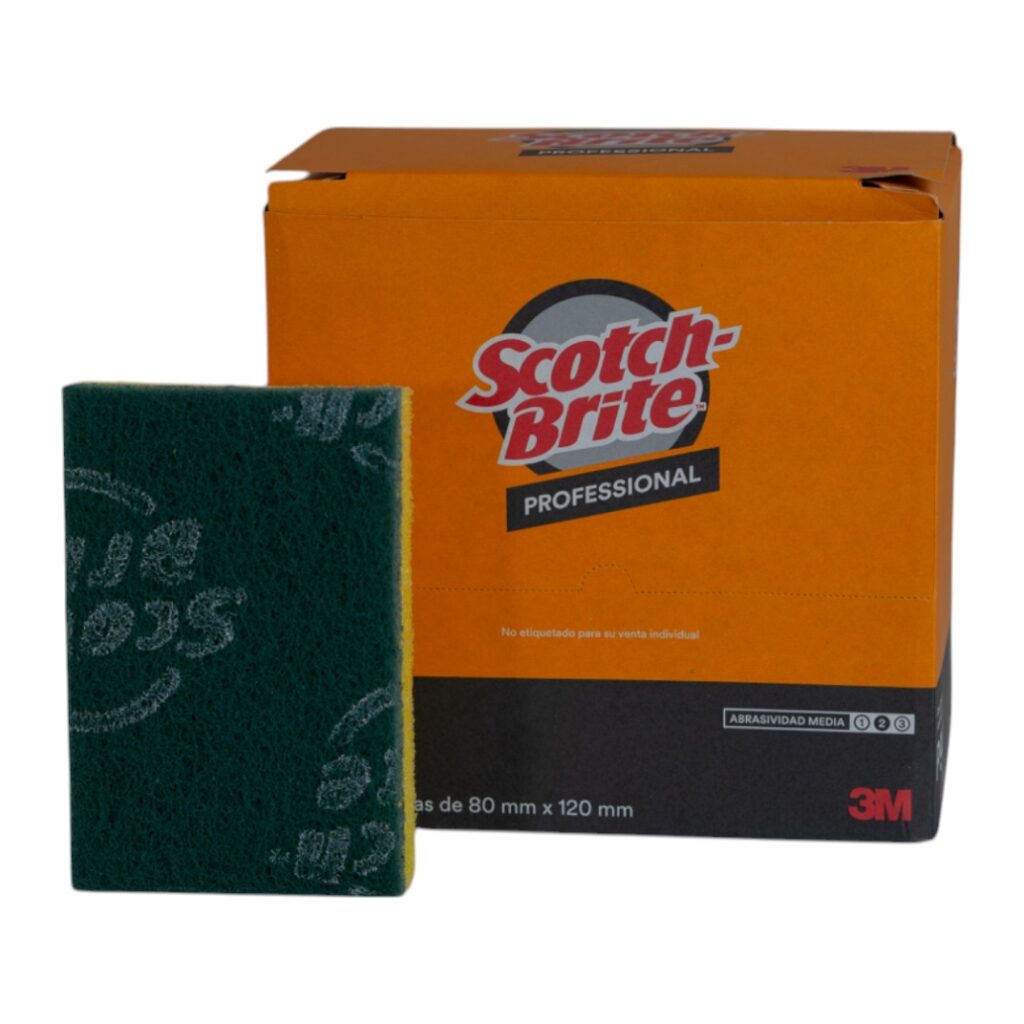 FIBRA CON ESPONJA TRADICIONAL SCOTCH BRITE CAJA C/12 PZAS – SAROS Cleaning